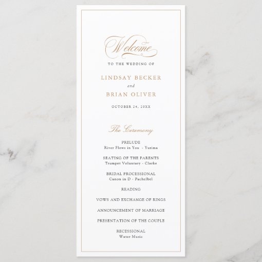 Elegant Script Gold Modern Calligraphy Wedding Program | Zazzle