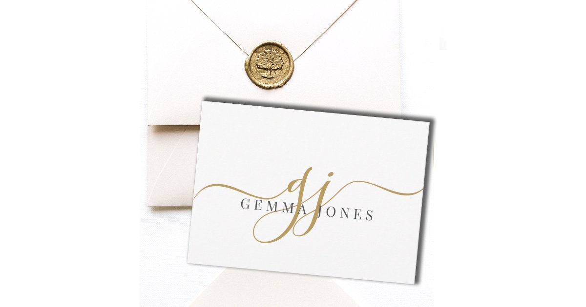 Elegant Script Gold Monogram Initials Name Note Card Zazzle