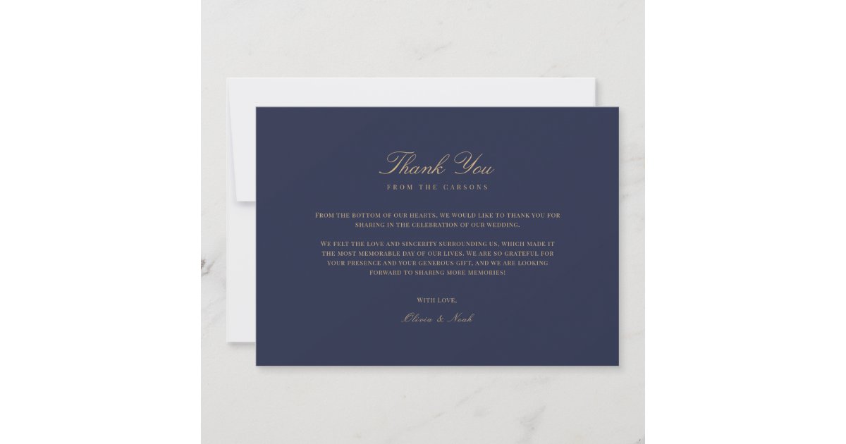 Elegant Script Gold & Navy Thank you Card | Zazzle