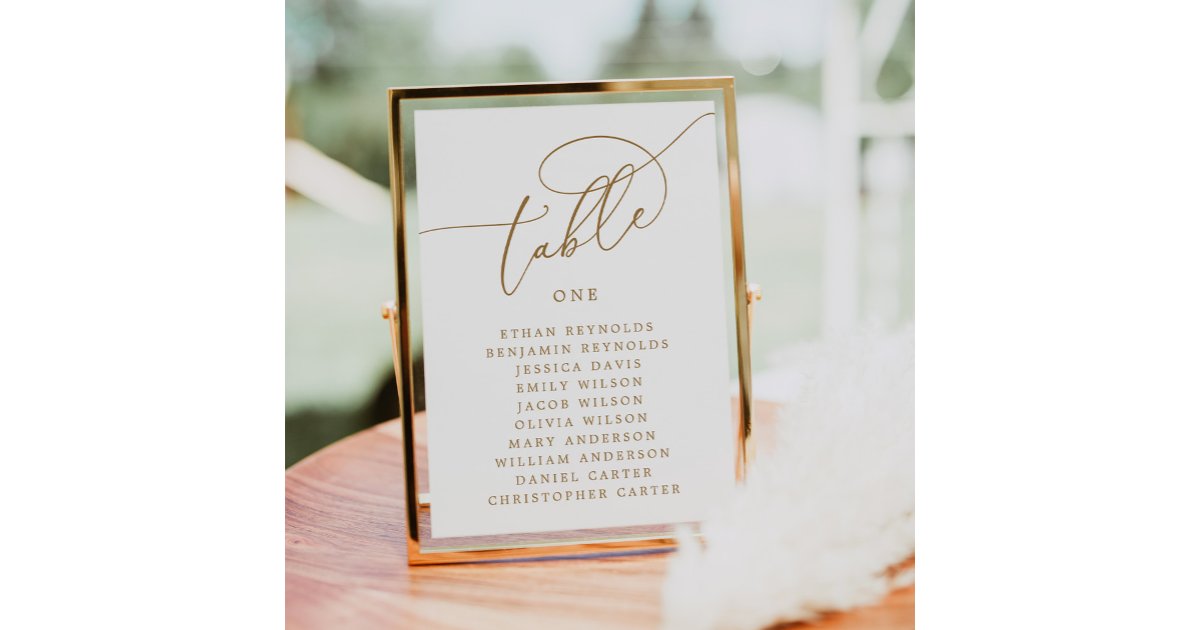 Elegant Script Gold Table Number Seating Chart | Zazzle