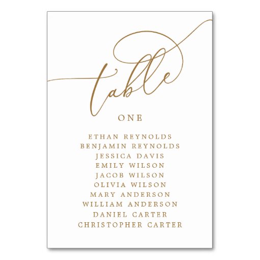 Elegant Script Gold Table Number Seating Chart | Zazzle