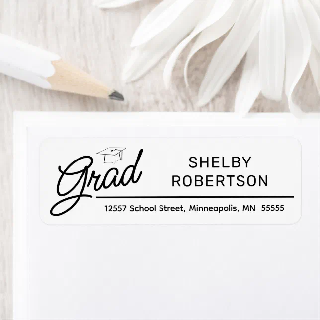 Elegant Script Grad Graduate Return Address Label | Zazzle