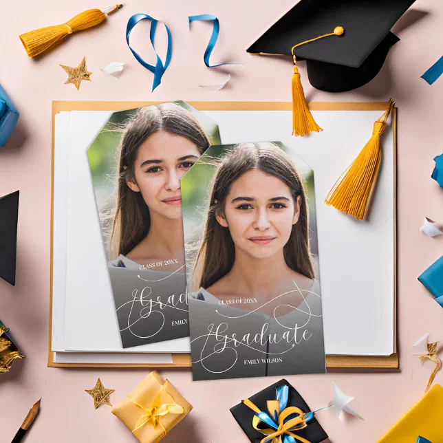 Elegant Script Grad Photo Class of 2025 Graduation Gift Tags | Zazzle