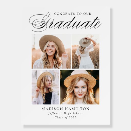 Elegant Script Graduate 4 Photo Collage Graduation Foam Board | Zazzle
