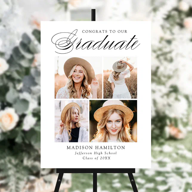 Elegant Script Graduate 4 Photo Collage Graduation Foam Board | Zazzle