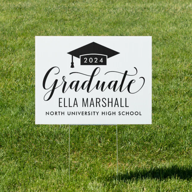 Elegant Script Graduate Black Custom Graduation Sign | Zazzle