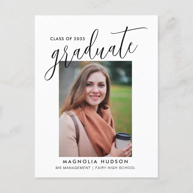 Elegant Script Graduate Class Photo Graduation Postcard | Zazzle