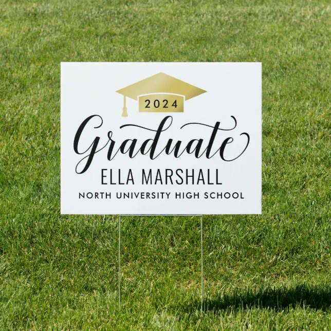 Elegant Script Graduate Gold Custom Graduation Sign | Zazzle