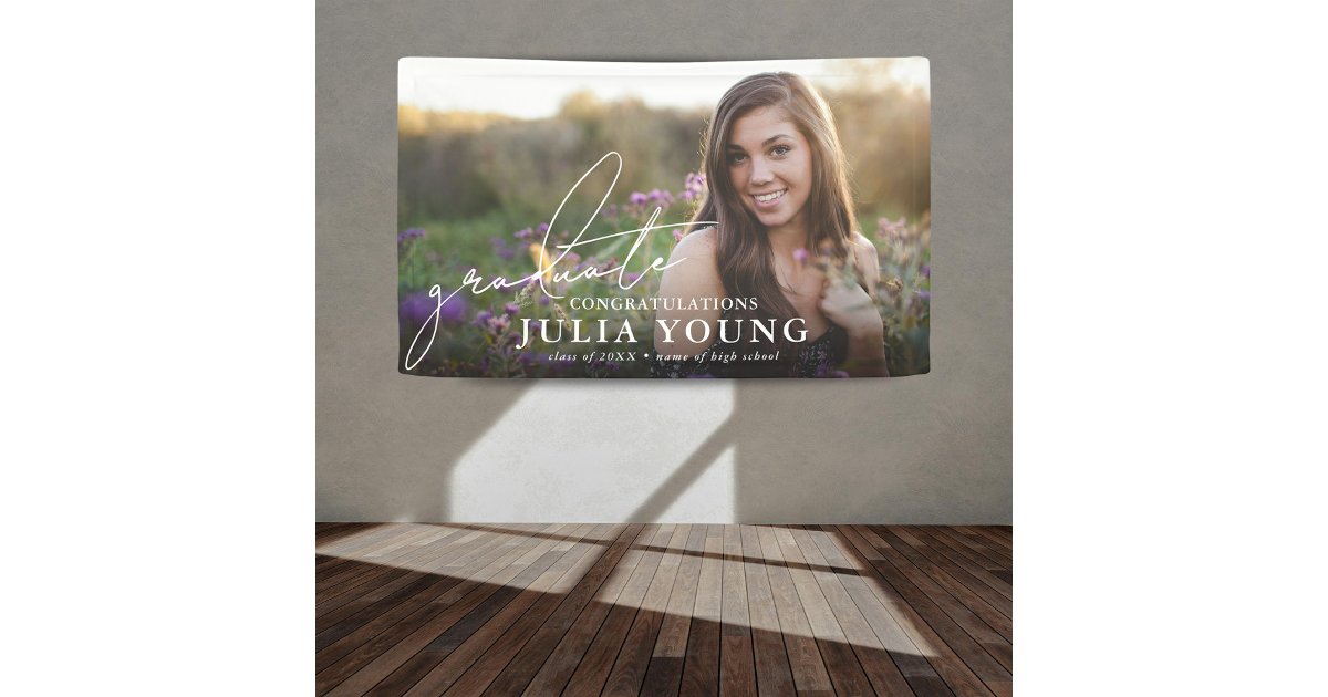 Elegant Script Graduate Photo Congratulations Banner | Zazzle