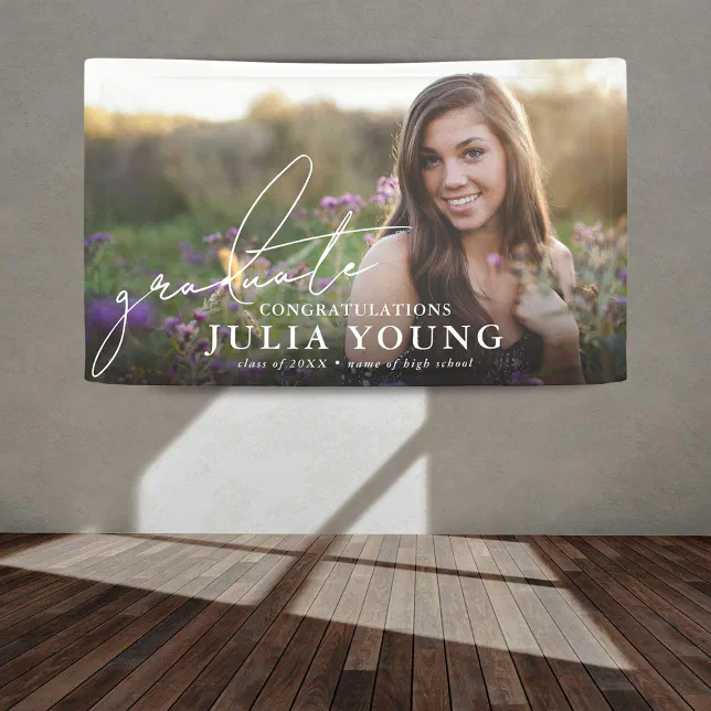 Elegant Script Graduate Photo Congratulations Banner | Zazzle