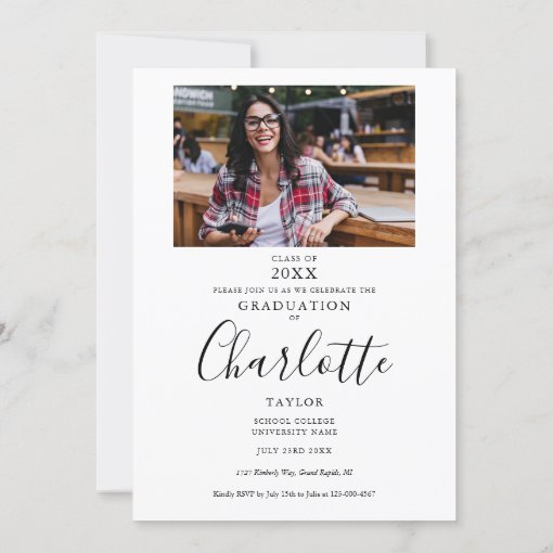Elegant Script Graduate Photo Graduation Party Invitation | Zazzle