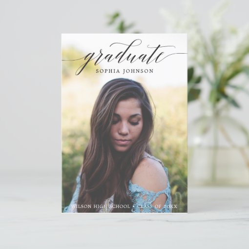 Elegant Script Graduation Announcement with Photo | Zazzle
