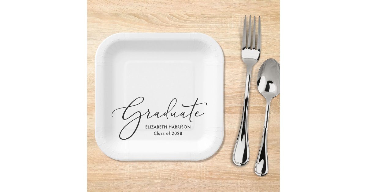 Elegant Script Graduation Party Paper Plates | Zazzle