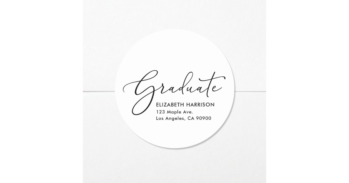 Elegant Script Graduation Return Address Classic Round Sticker | Zazzle