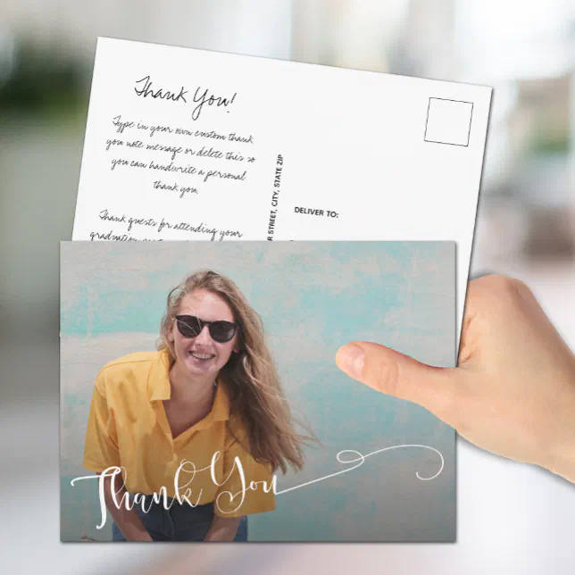 Elegant Script Graduation Thank You Note Postcard | Zazzle