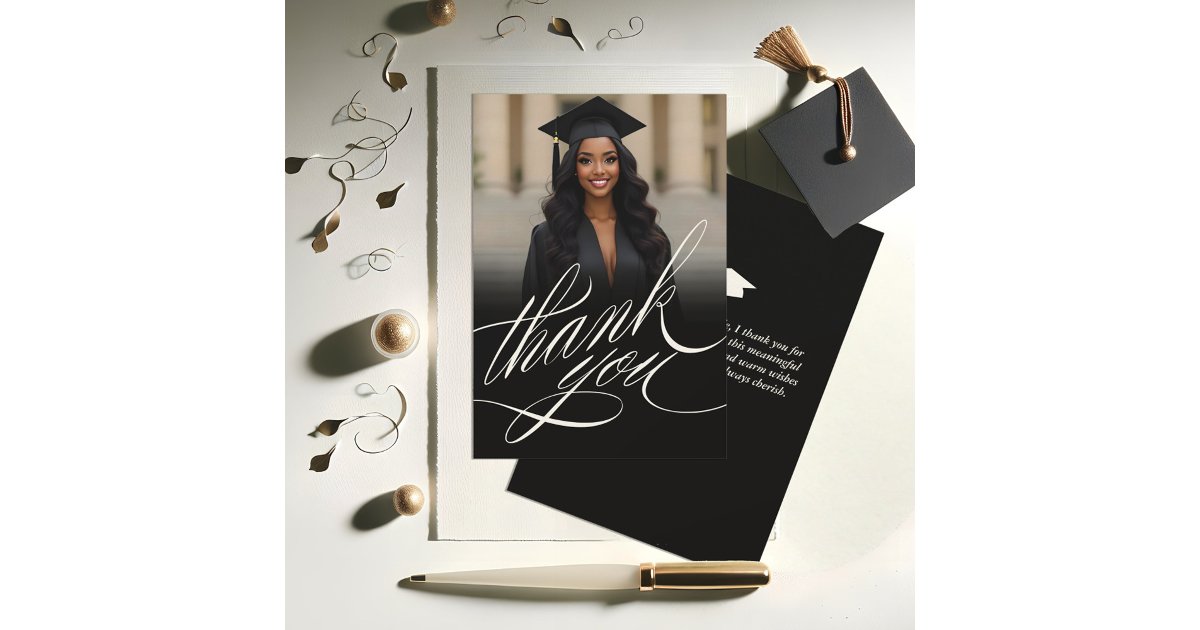 Elegant Script Graduation Thank You Photo Card | Zazzle