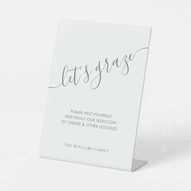 Elegant Script Gray Grazing Table Wedding Pedestal Sign | Zazzle