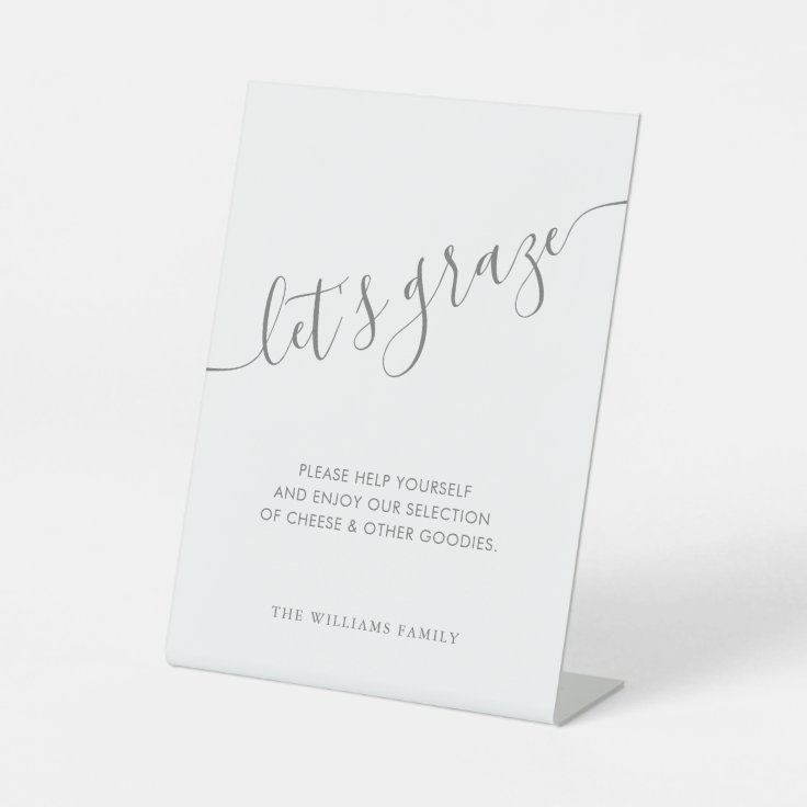 Elegant Script Gray Grazing Table Wedding Pedestal Sign | Zazzle