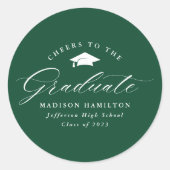Elegant Script Green Cheers to the Graduate Classic Round Sticker | Zazzle