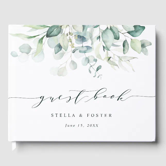 Elegant Script Green Foliage Wedding Guest Book | Zazzle
