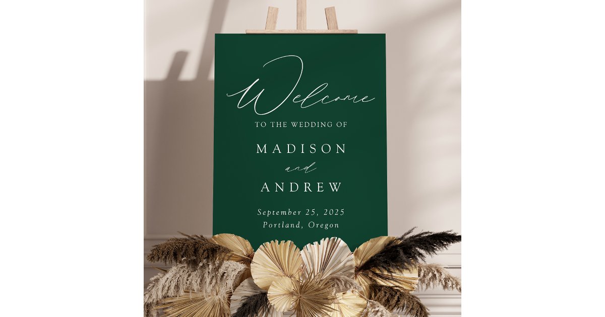 Elegant Script Green Wedding Welcome Sign | Zazzle