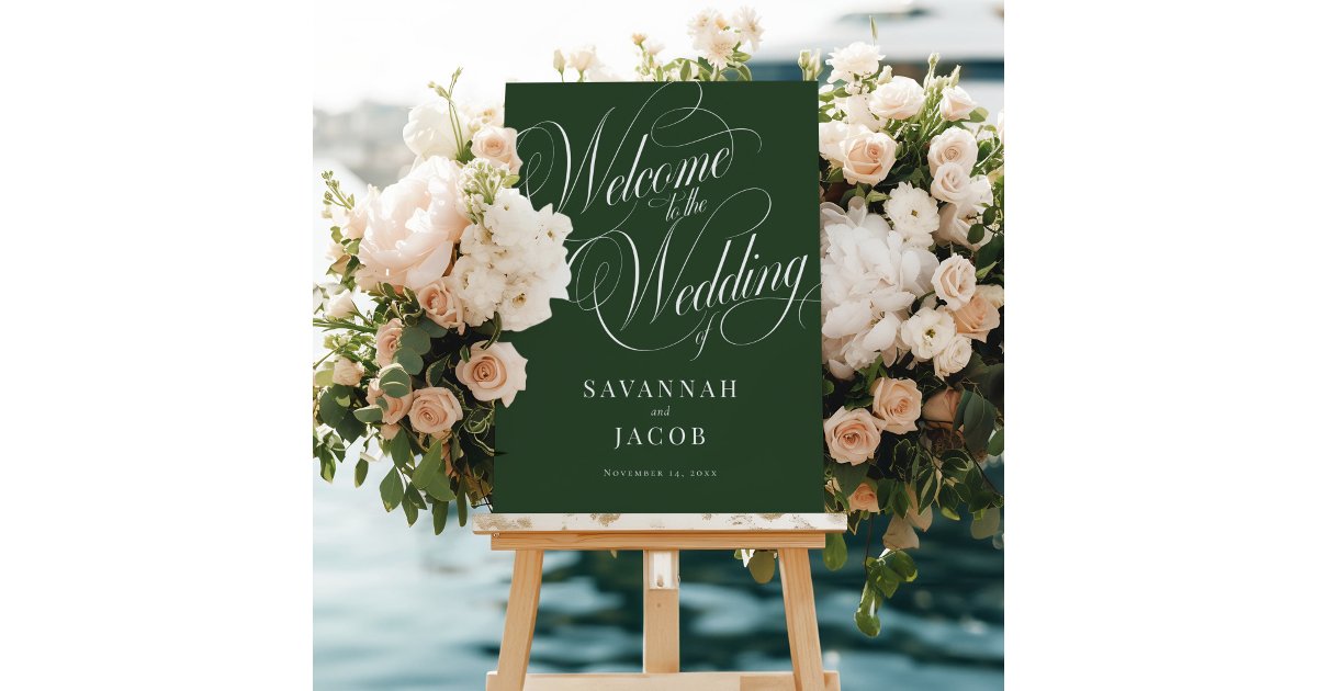 Elegant Script Green Wedding Welcome Sign | Zazzle