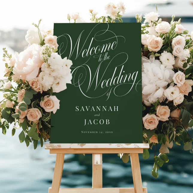 Elegant Script Green Wedding Welcome Sign | Zazzle
