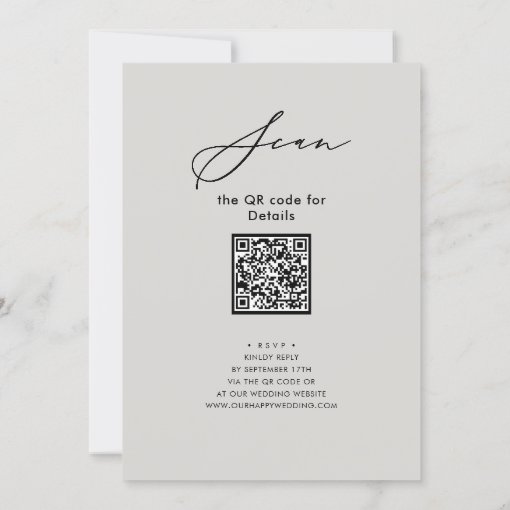 Elegant Script Grey Chic Rehearsal Dinner QR code Invitation | Zazzle