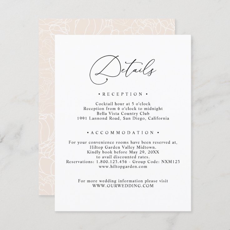 Elegant Script Guest Information Details Wedding Enclosure Card | Zazzle