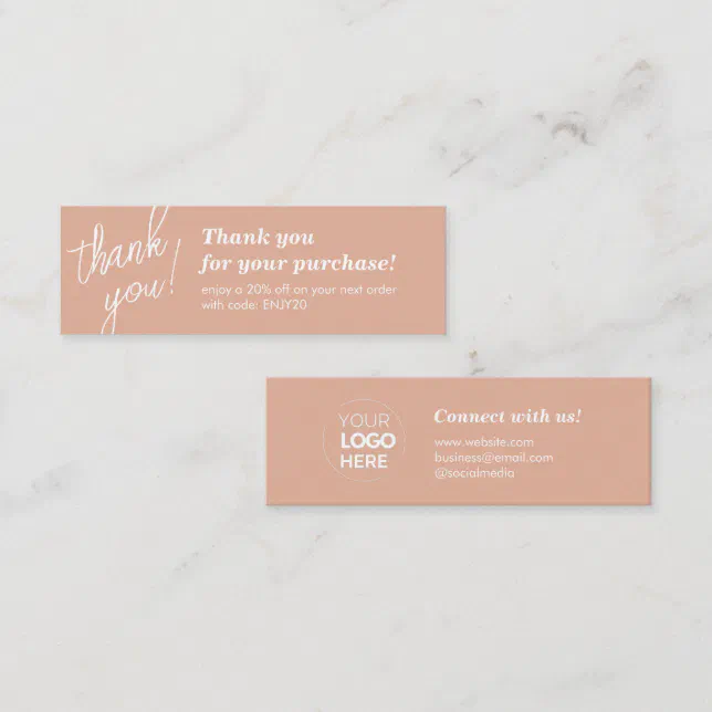 Elegant Script Handwriting Thank You Light Pink Mini Business Card | Zazzle