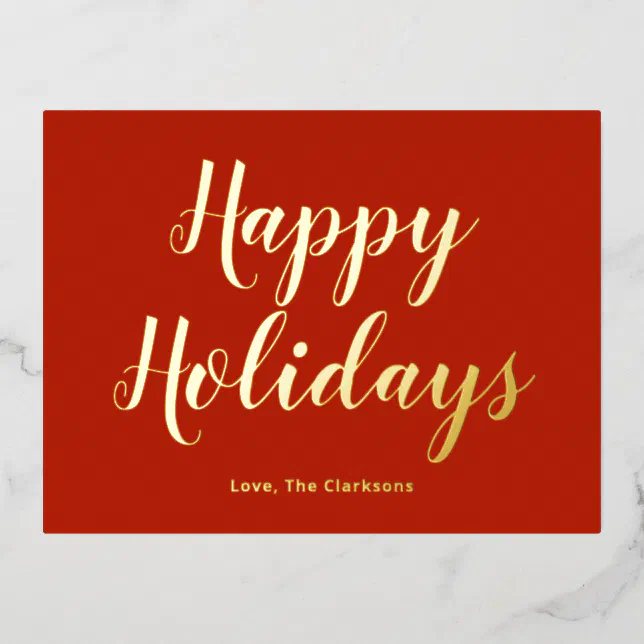 Elegant Script Happy Holidays Foil Holiday Postcard | Zazzle