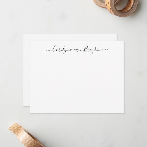 Elegant Script Heart Couple Name Wedding Newlywed Note Card | Zazzle