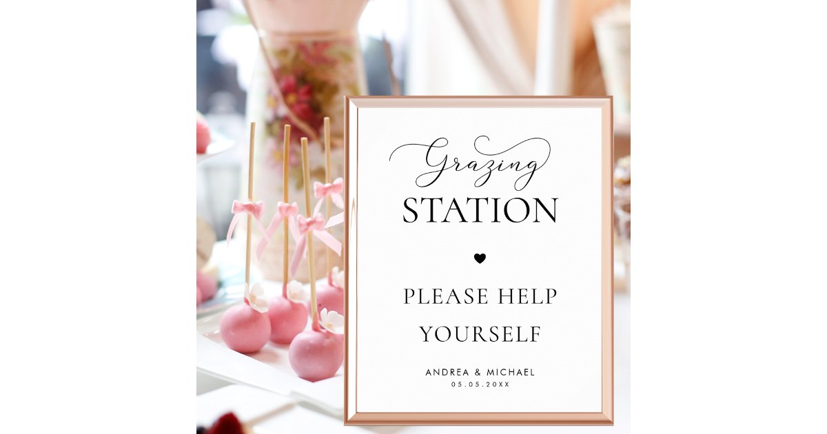 Elegant Script Heart Grazing Station Wedding Sign | Zazzle