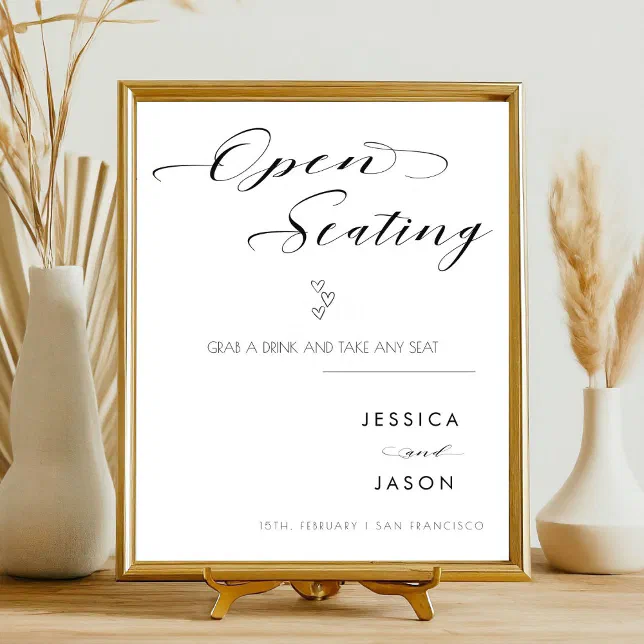 Elegant Script Heart Open Seating Wedding Sign | Zazzle