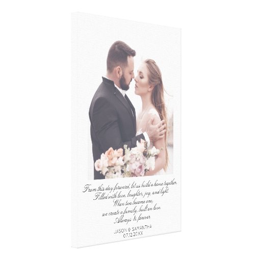 Elegant Script Huge Wedding Photo & Custom Vows Canvas Print | Zazzle