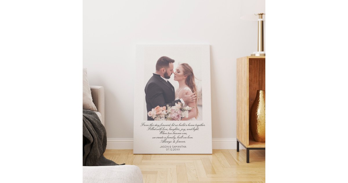 Elegant Script Huge Wedding Photo & Custom Vows Canvas Print | Zazzle