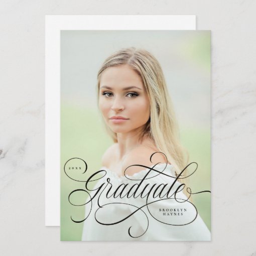 Elegant script in black on single photo graduation invitation | Zazzle