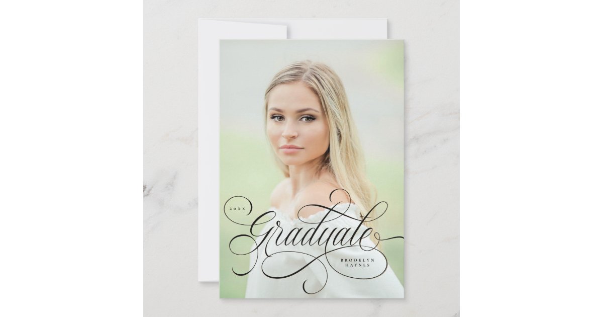 Elegant script in black on single photo graduation invitation | Zazzle