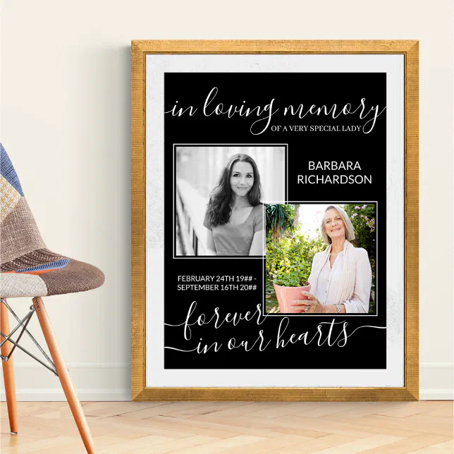 Elegant Script In Loving Memory 2 Photo Funeral Poster | Zazzle