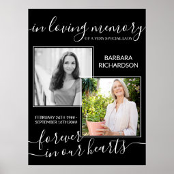 Elegant Script In Loving Memory 2 Photo Funeral Poster | Zazzle