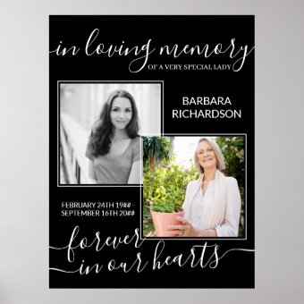 Elegant Script In Loving Memory 2 Photo Funeral Poster | Zazzle