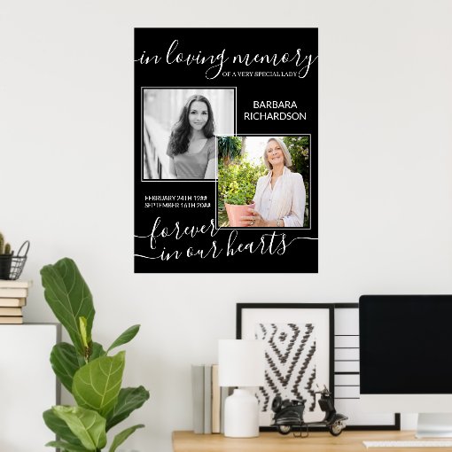 Elegant Script In Loving Memory 2 Photo Funeral Poster | Zazzle