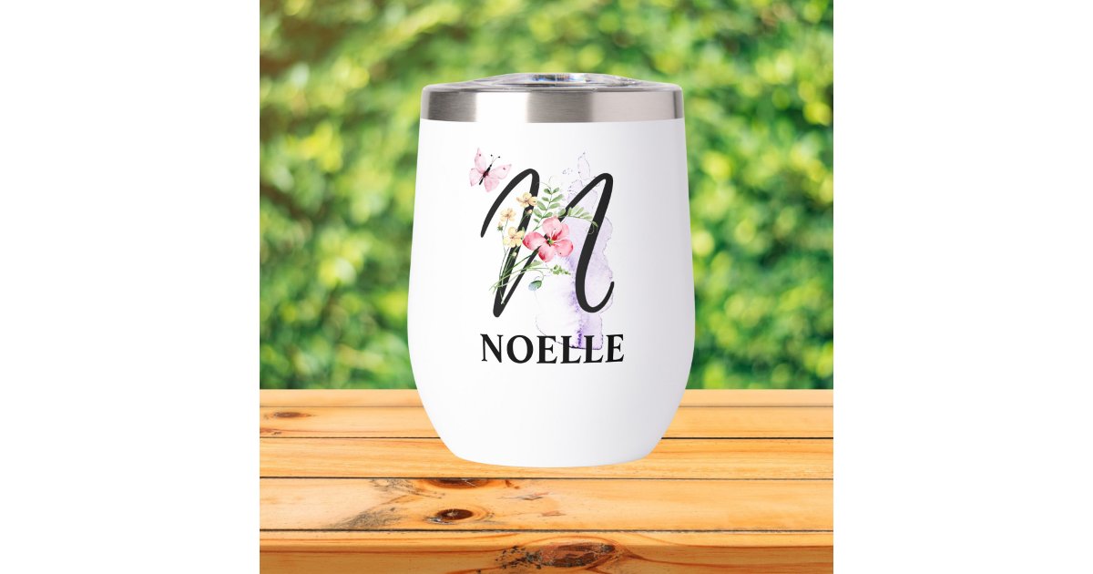Elegant Script Letter N Monogram Personalized Name Thermal Wine Tumbler ...