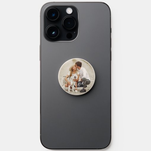 Elegant Script "Love" Custom Photo PopSocket | Zazzle