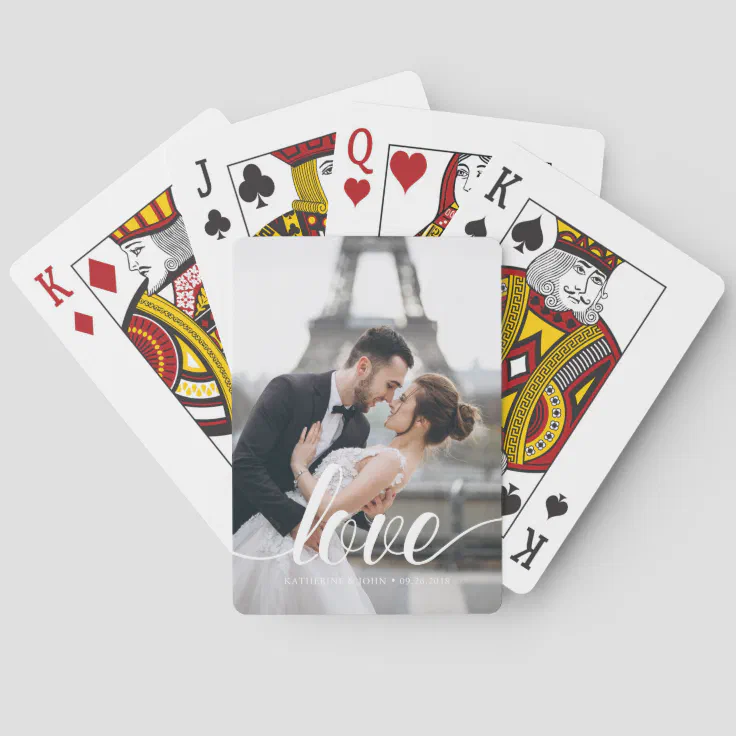 Elegant Script "Love" Overlay Photo Playing Cards | Zazzle