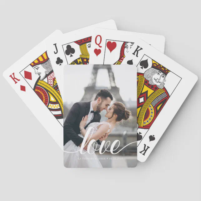 Elegant Script "Love" Overlay Photo Poker Cards | Zazzle