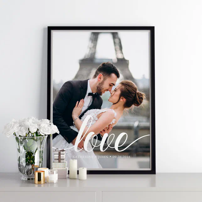 Elegant Script "Love" Overlay Photo Poster | Zazzle