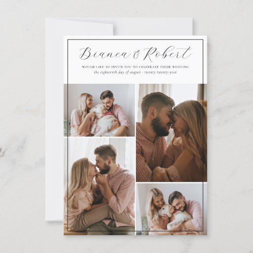 Elegant Script Minimalist 5 Photo Collage Wedding Invitation | Zazzle