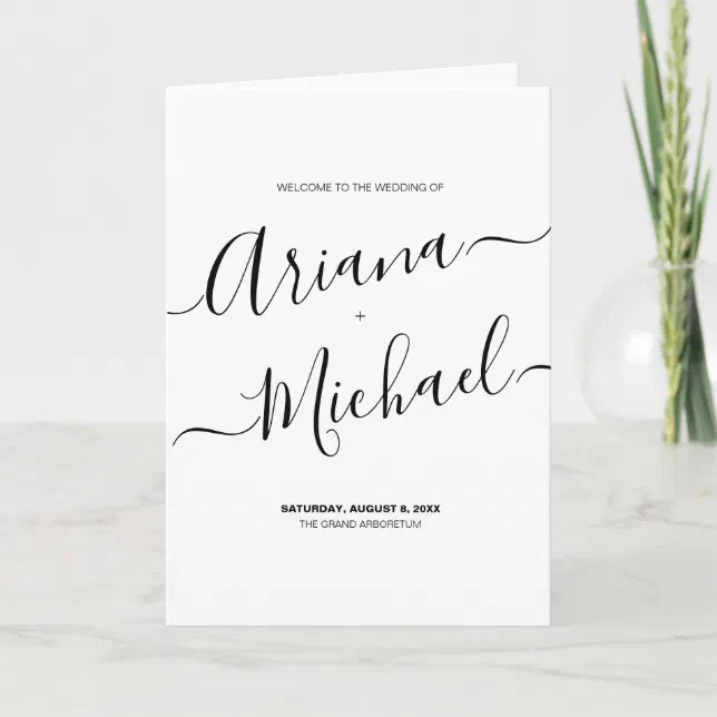 Elegant script Minimalist Wedding Party & Schedule Program | Zazzle