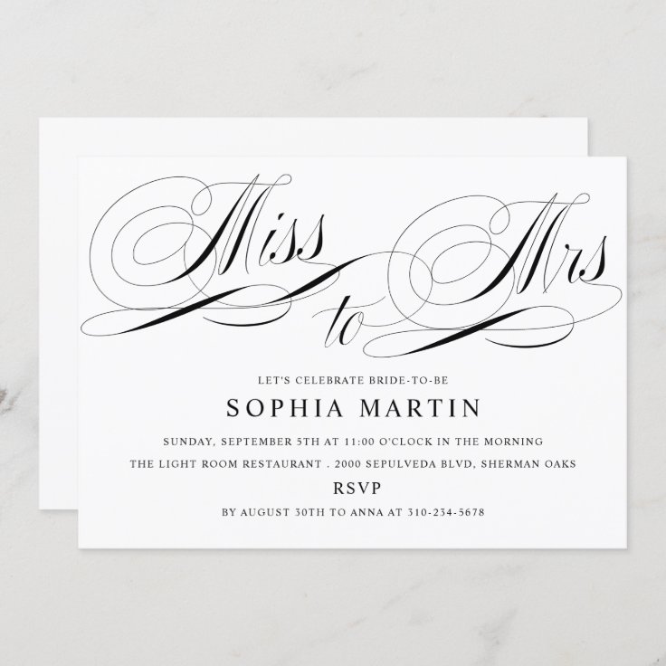 Elegant Script Miss to Mrs. Bridal Shower Invitation | Zazzle